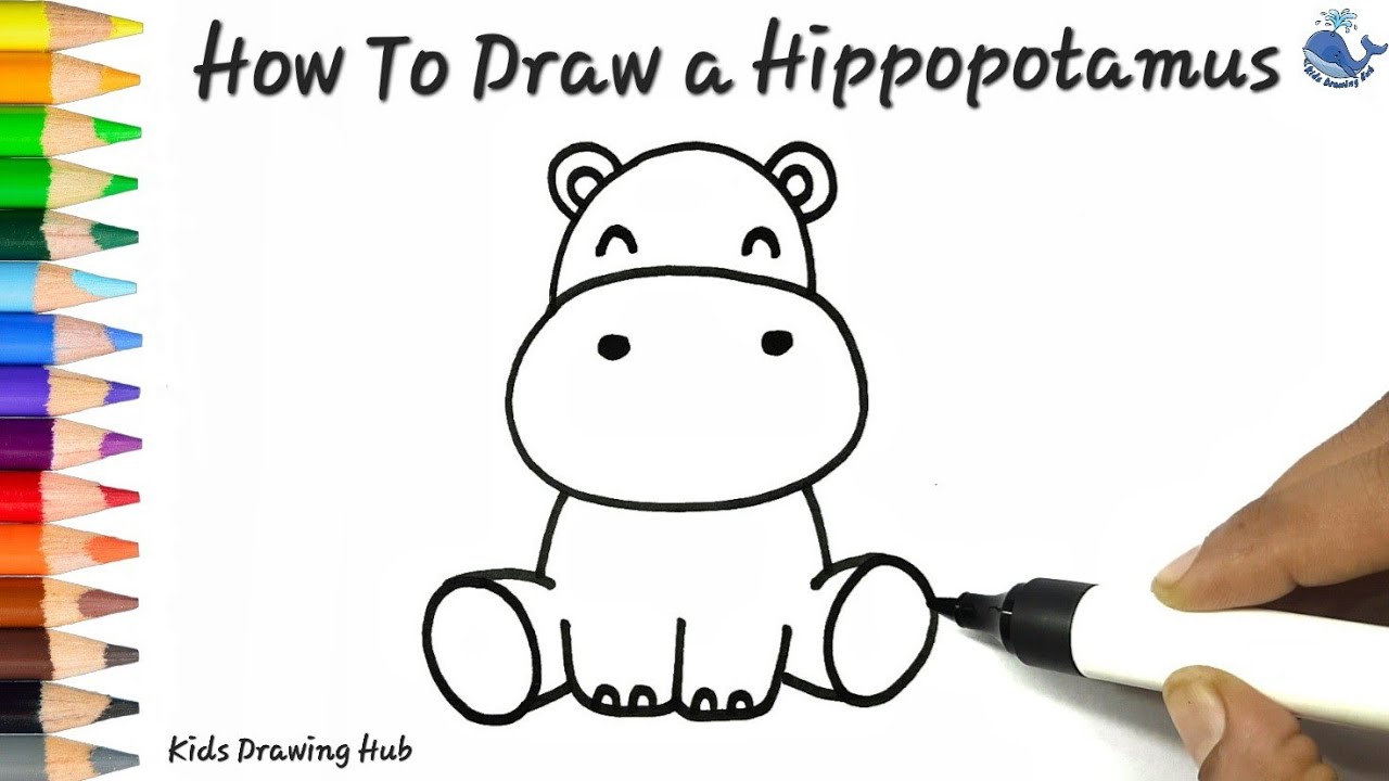 How to Draw a Cute Hippo - Easy Step-by-Step Tutorial for Kids! - YouTube