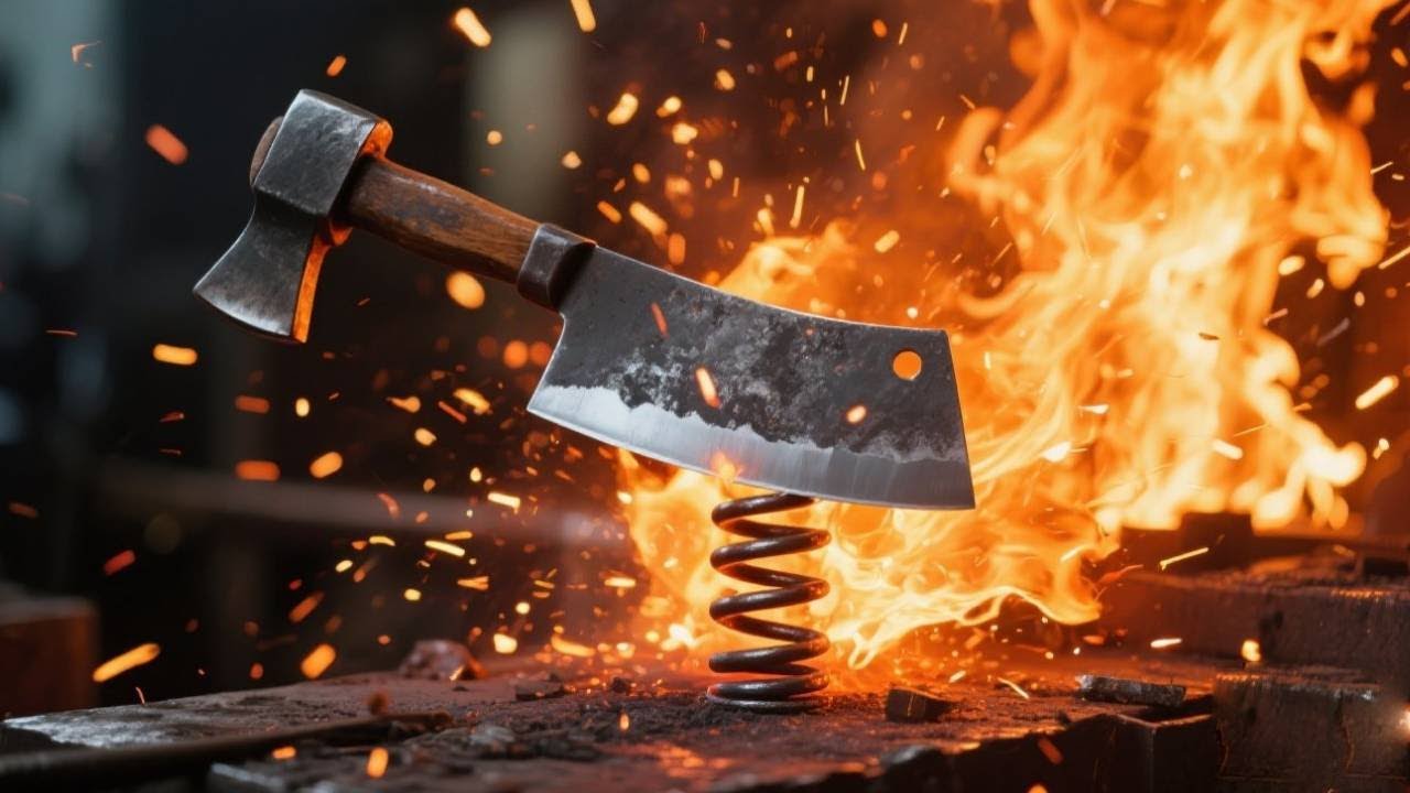Forging a kitchen knife and a small axe from automotive spring steel ...