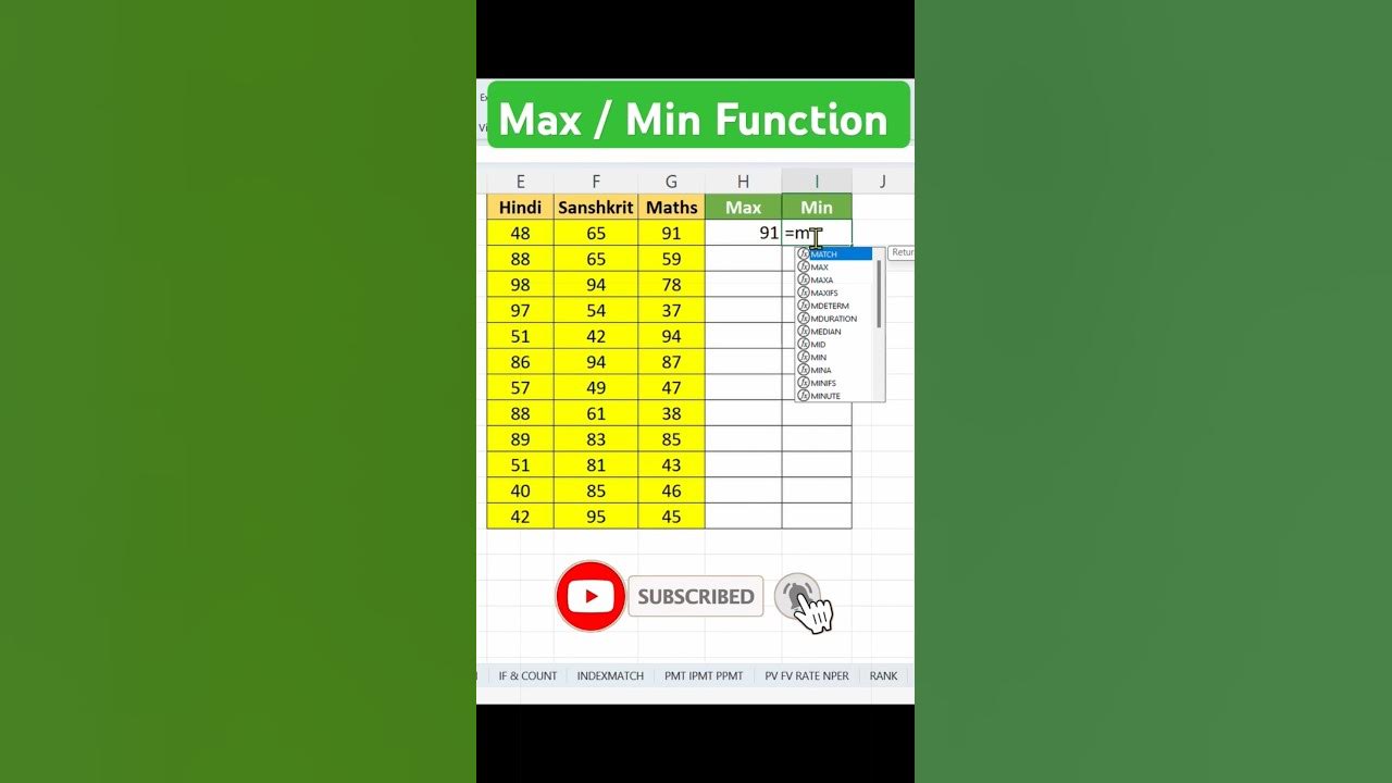 Max / Min Function in excel | How to use Max / Min Function in excel | #max #min #excel # ...