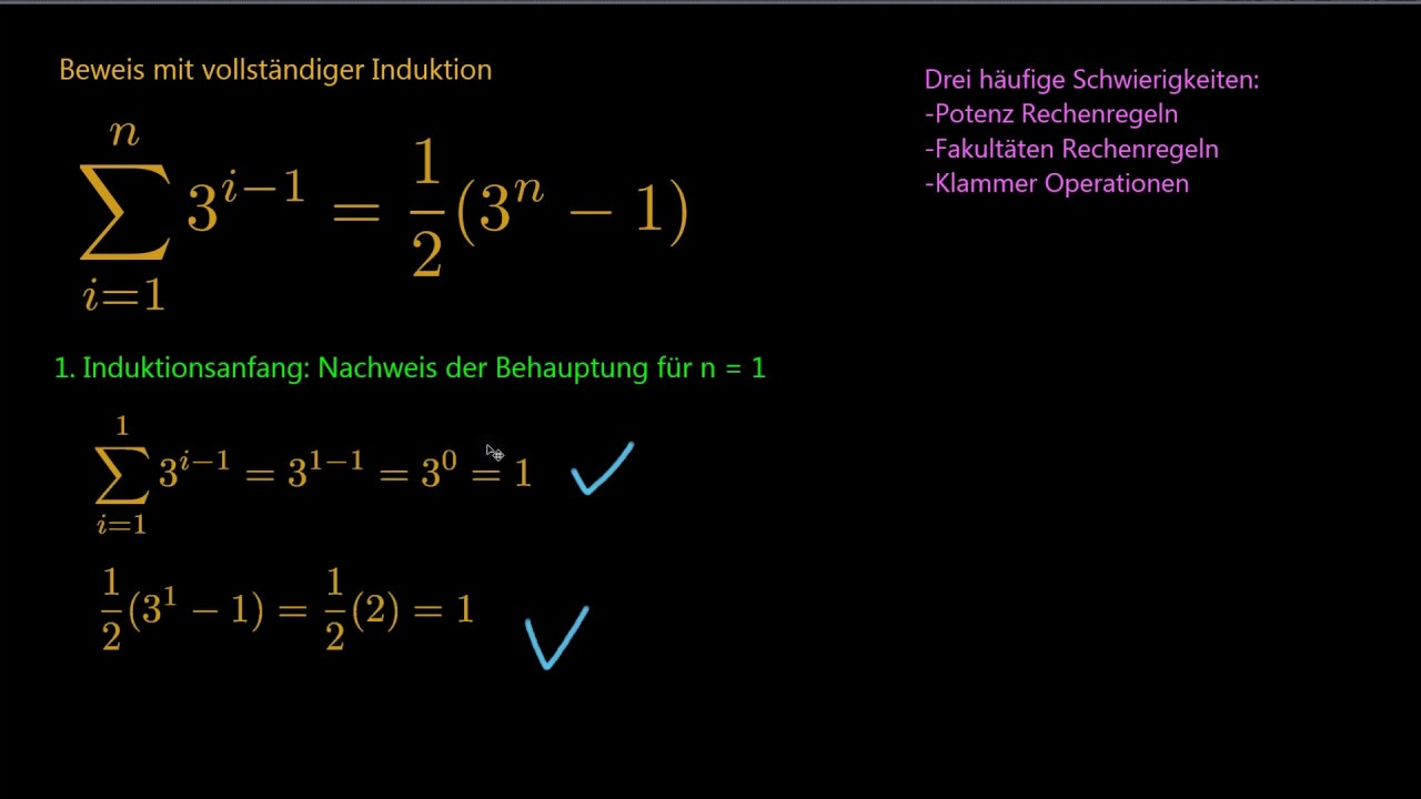 Mathe - Vollständige Induktion (Beispiel) - YouTube