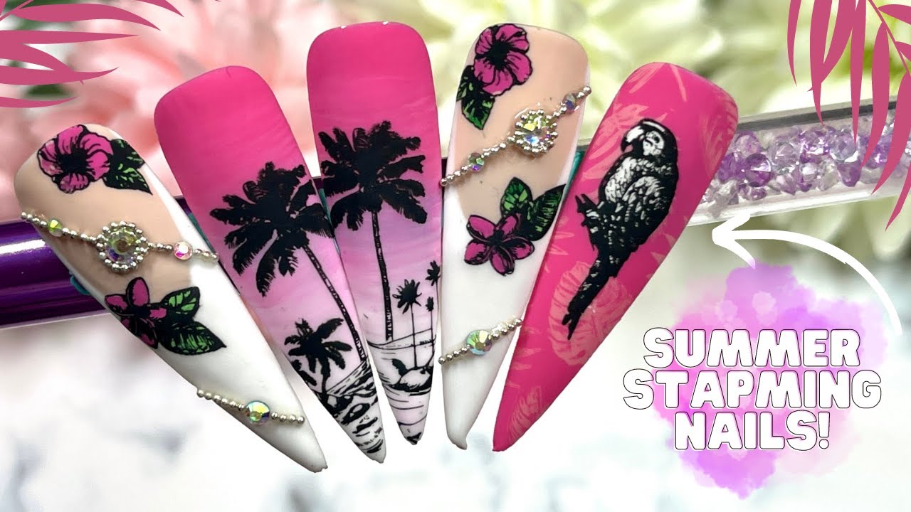 PALM TREE SUMMER NAIL ART DESIGN TUTORIAL USING STAMPING| SUNSET NAILS ...
