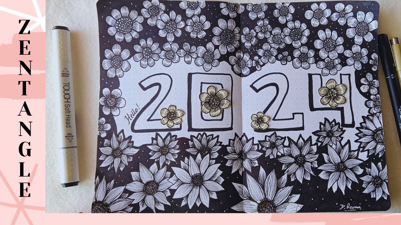 Zentangle art for new year 2024 | Zentangle new year art | Zentangle ...