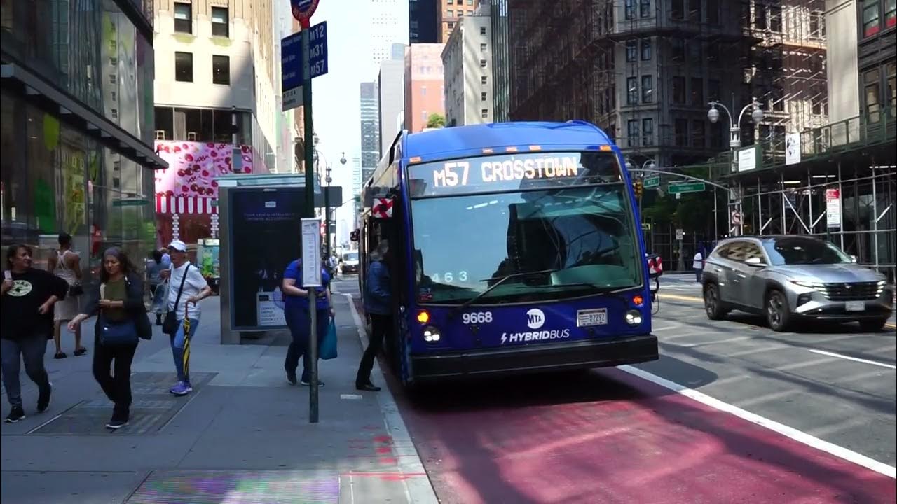 MTA NYCT: 2022 Nova Bus LFS HEV #9668 On The M57 & 2023 Nova Bus LFS HEV #9843 On The M31 - YouTube