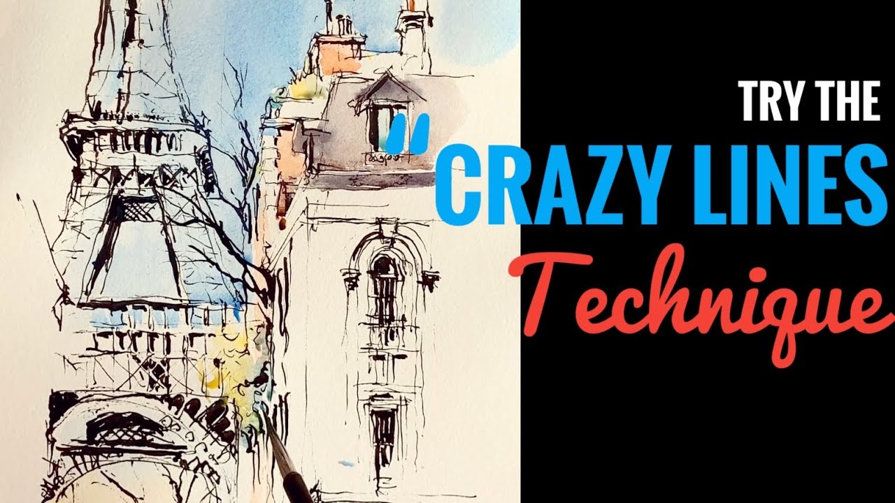 How to start watercolor sketching/"Crazy lines" is the best way/Demo ...