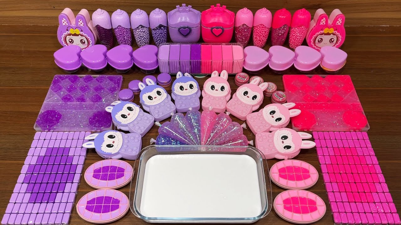 PINK vs PURPLE LABUBU I Mixing Random into Glossy Slime I Relax with ...