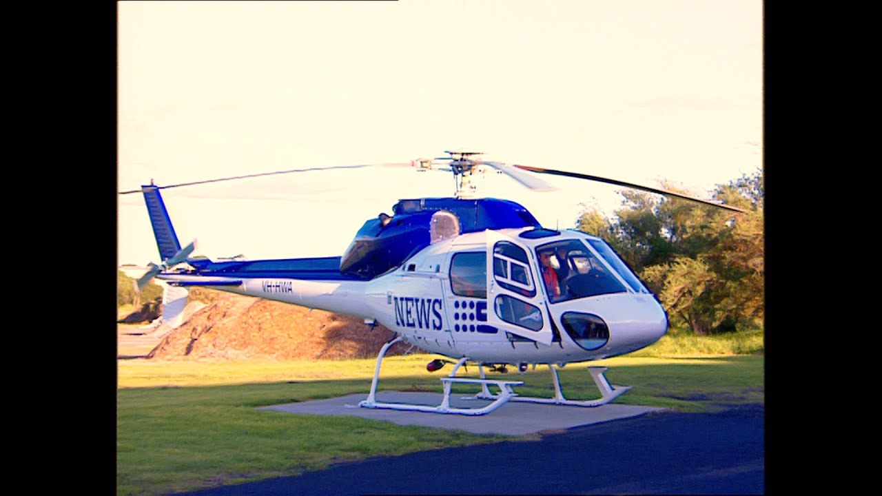 GTV Channel 9 AS 355 F1 Twin Squirrel Helicopter start up, depart and ...