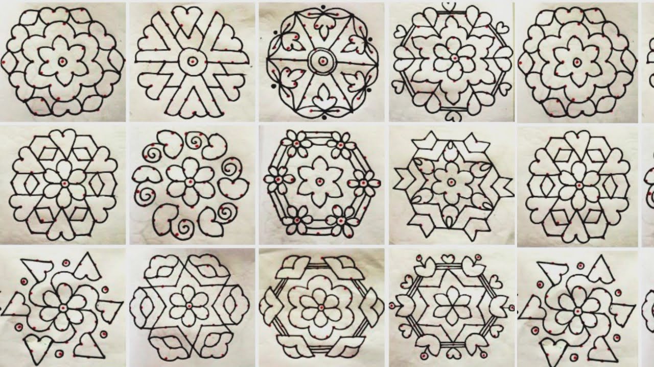 9×5 Dots (12 designs) kolam for beginners. Easy small kolams. Easy ...