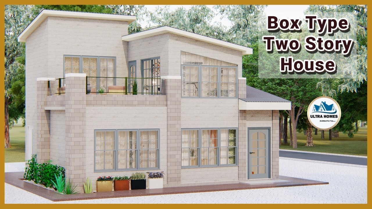 Box Type Two Story Modern House Design with Open Veranda, Three ...