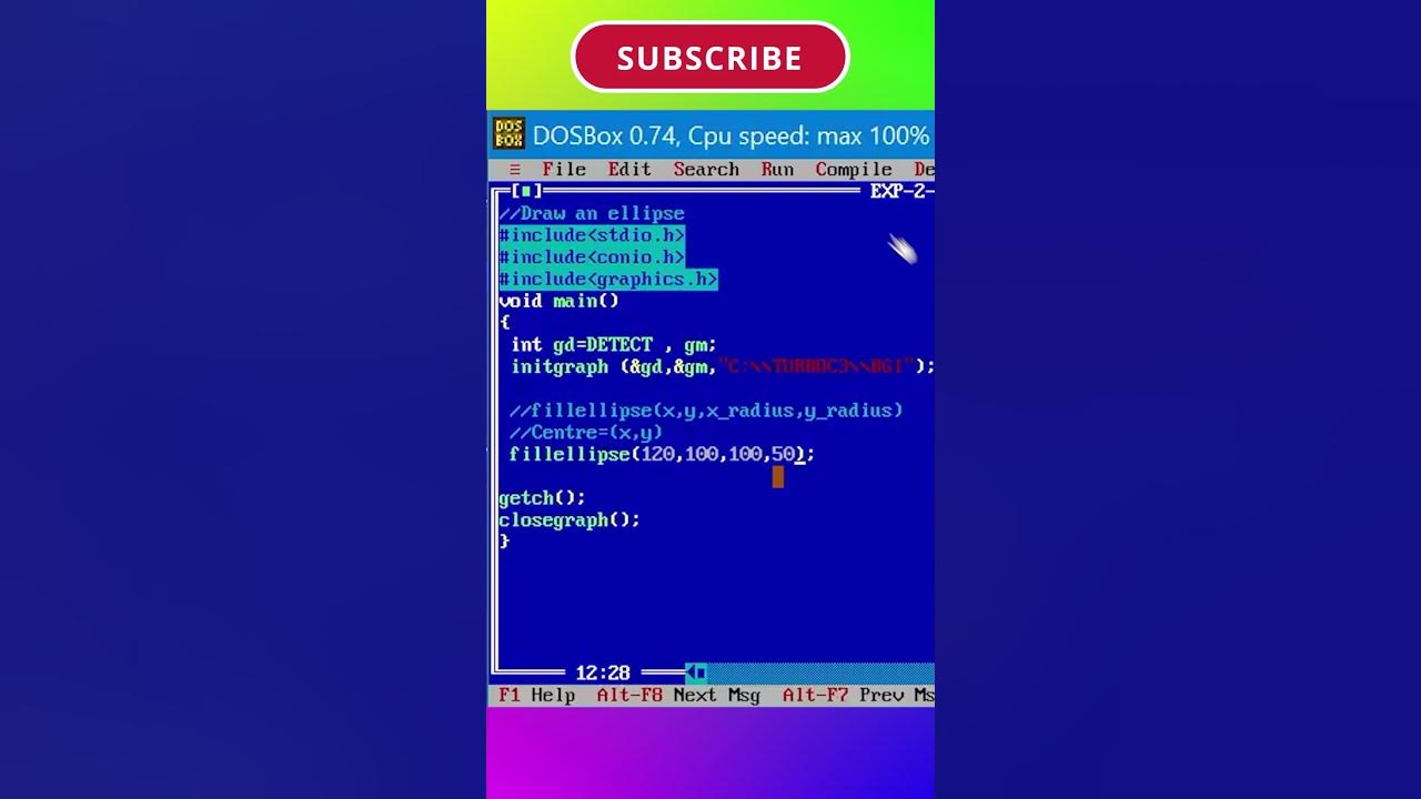 #5 Program to draw an ELLIPSE using C graphics||Using Turbo C3|l #shorts #graphics #dos - YouTube