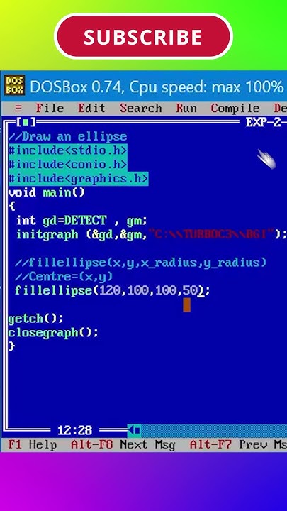 #5 Program to draw an ELLIPSE using C graphics||Using Turbo C3|l #shorts #graphics #dos - YouTube