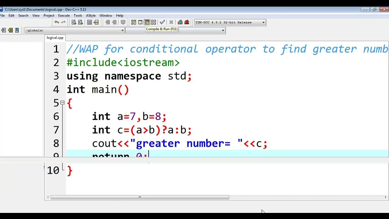 Wap For Conditional Operator In C Youtube