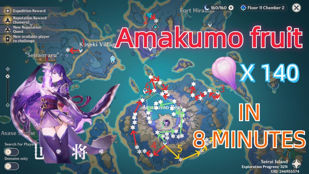 amakumo fruit / efficient route / Raiden Shogun / ascend material - YouTube