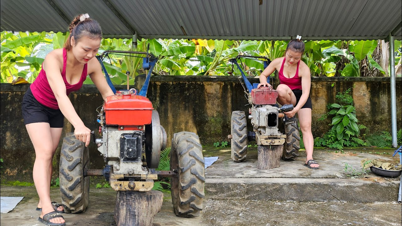 Genius girl repairs D8 diesel engine agricultural tractor to help her ...