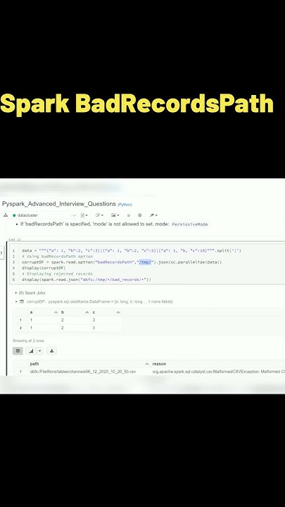 Pyspark BadRecordsPath option to handle bad data #badrecordspath #pyspark #spark #lakehouse # ...