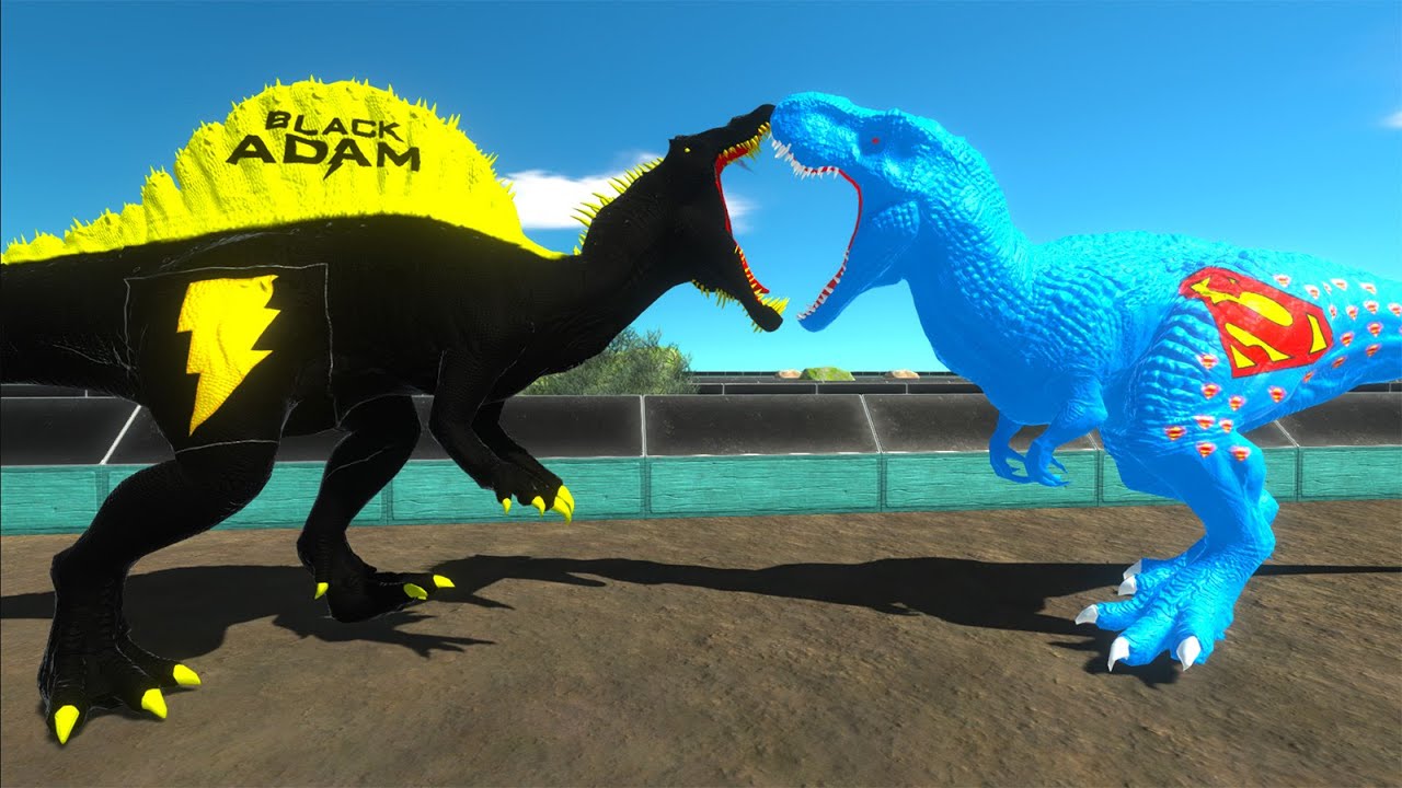 BLACK ADAM SPINOSAURUS vs SPIDERMAN T-REX vs SUPERMAN T-REX DEATH RUN - Animal Revolt Battle ...