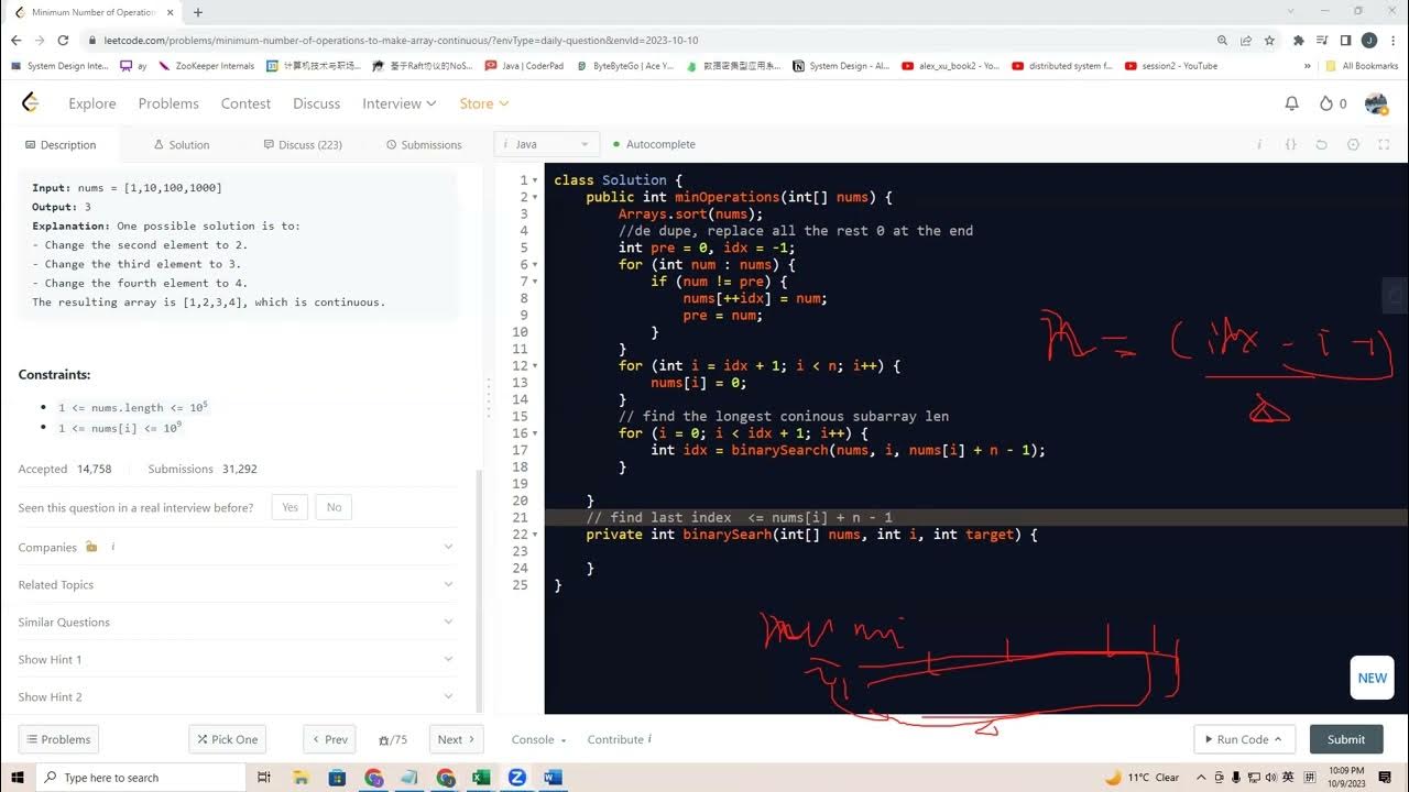 2009. Minimum Number of Operations to Make Array Continuous - YouTube