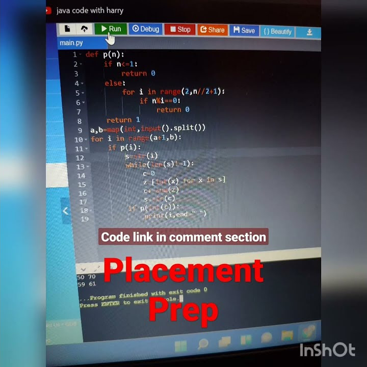 Prime no code || Zensar coding #pythonsolution || by placementprep placement prep - YouTube