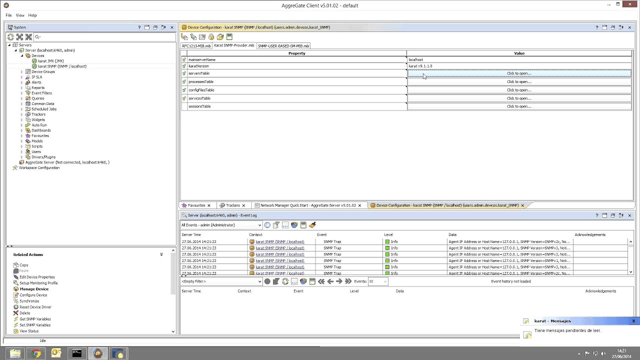 SNMP karat Agent being monitored by AggreGate Tibbo Network Manager ...