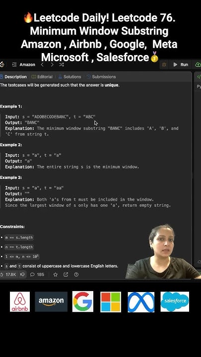 🔥Leetcode Daily! Leetcode 76. Minimum Window Substring #amazon #airbnb #google #meta #shorts 🏆 ...