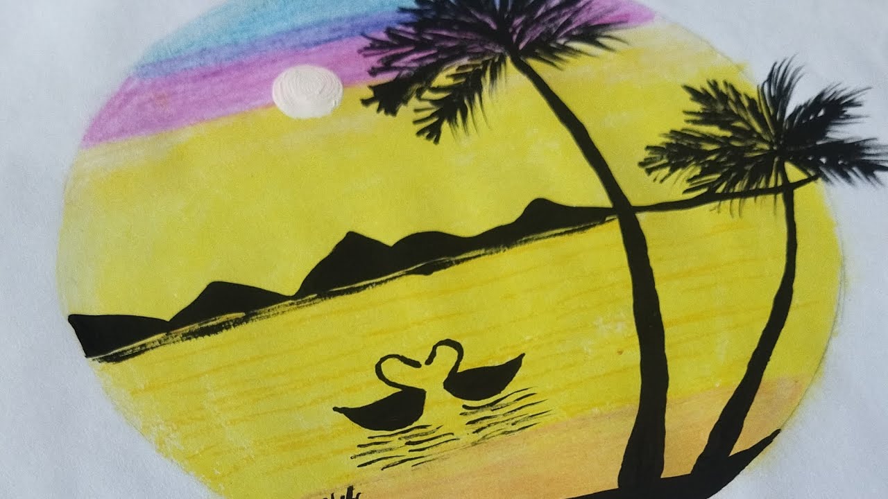Beautiful drawing||Best scenery painting for beginners||circle drawing ...