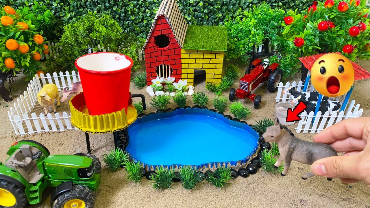 DIY mini Farm Diorama with house for cow, pig | how to supply water ...