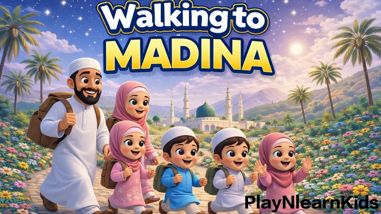 Walking to Madina💖 (مدينه) || kids Rhyme || Animated poem ...