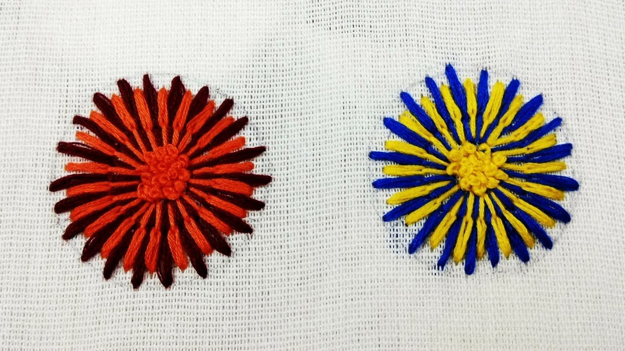 Hand Embroidery : Long and Short Chain Stitch Flower | Handwork ...