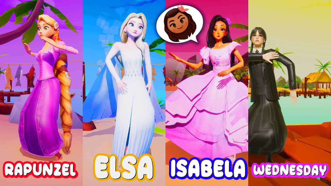 Rapunzel Tangled Vs Elsa Let It Go Vs Isabela el Canto Vs Wednesday ...