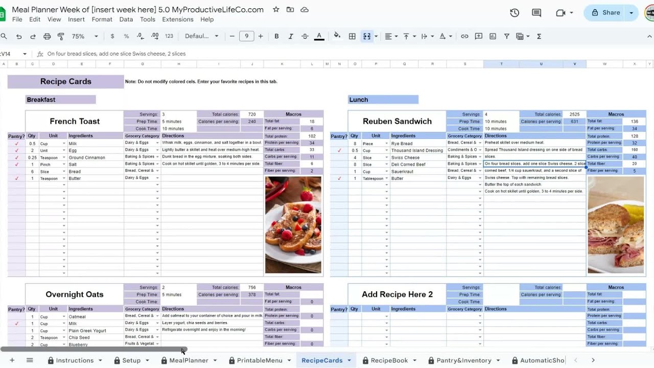 Simplify Your Meal Planning with This Meal Planner Spreadsheet for ...