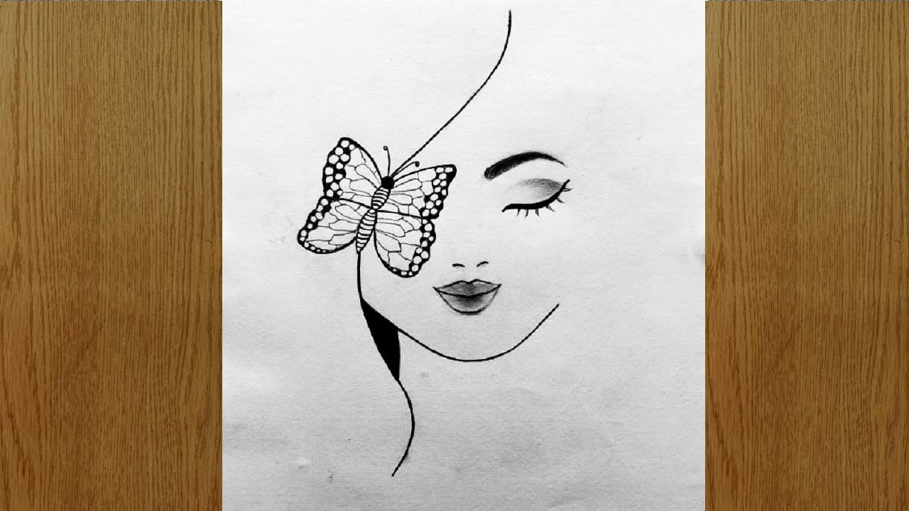 easy drawing girl hide face with butterfly step by step drawing ...