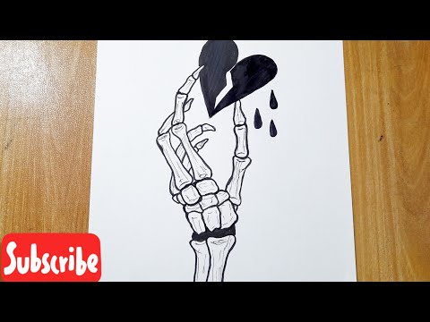How to draw a skeleton hand with heart