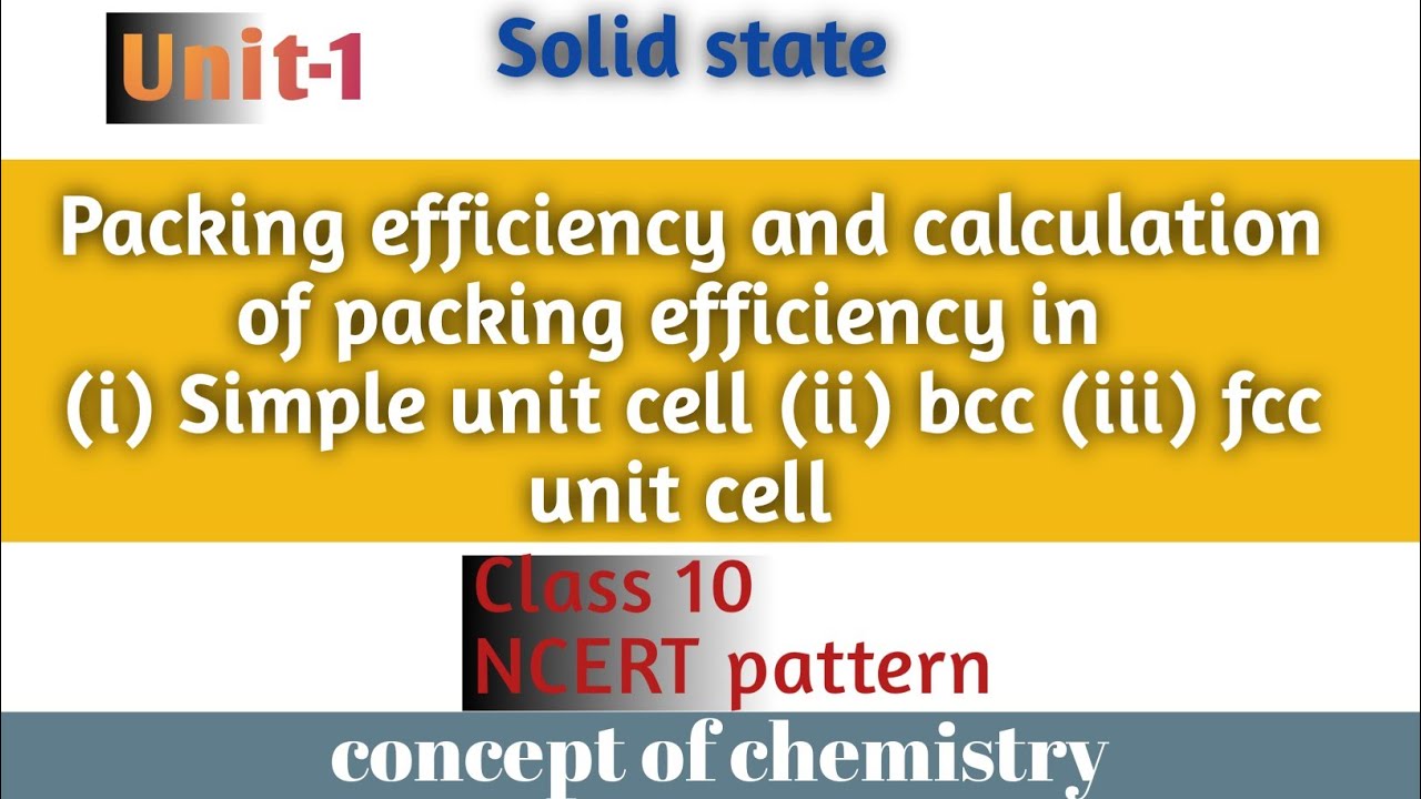 Solid state | Packing efficiency & calc of their in (i)Simple unit cell ...