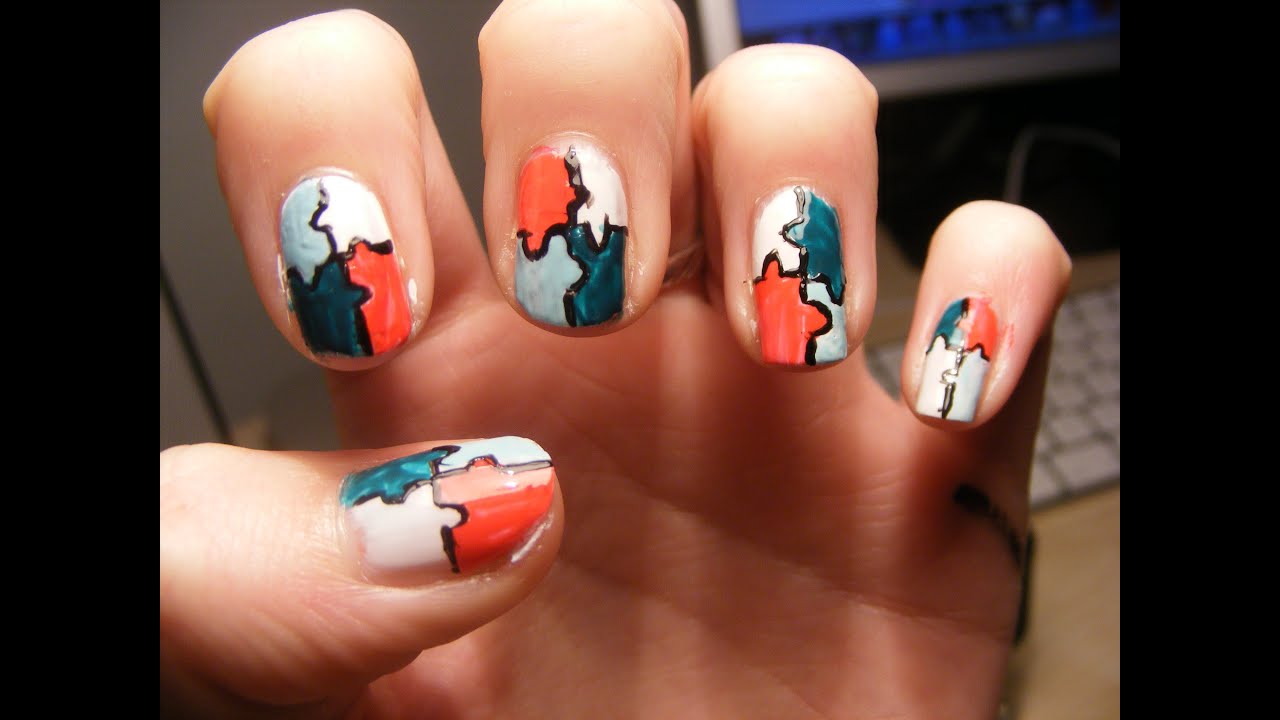 Puzzle nails tutorial. - YouTube