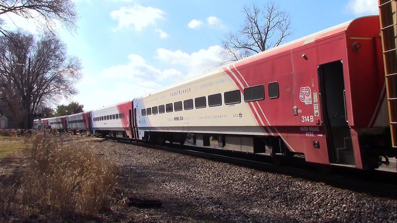 NS 148 w/ BNSF 4182 H2, NS 9779, NS 8128, & Five Ex-UTA Frontrunner Cars (HRMX), Delphi ...