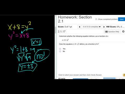 Determine if x + 8 = y^2 is a Function of x College Algebra MyMathlab ...