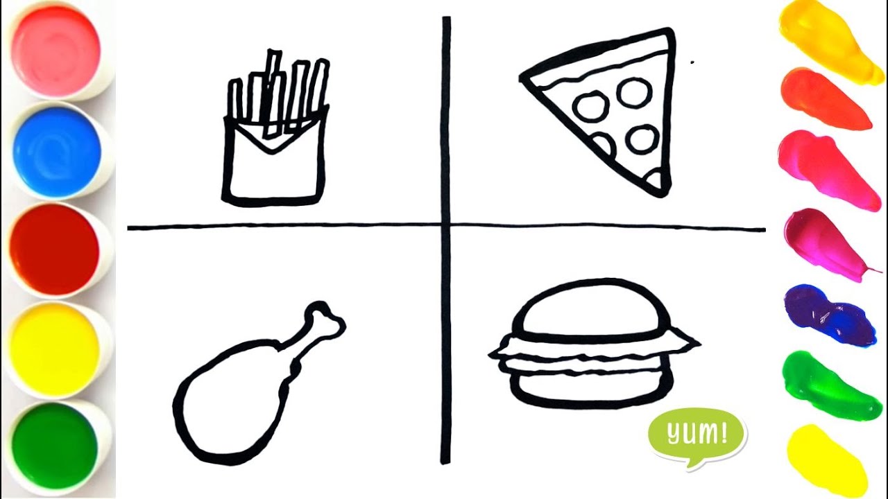 How to Draw Food items Drawing, Painting & Coloring for Kids & Toddlers ...