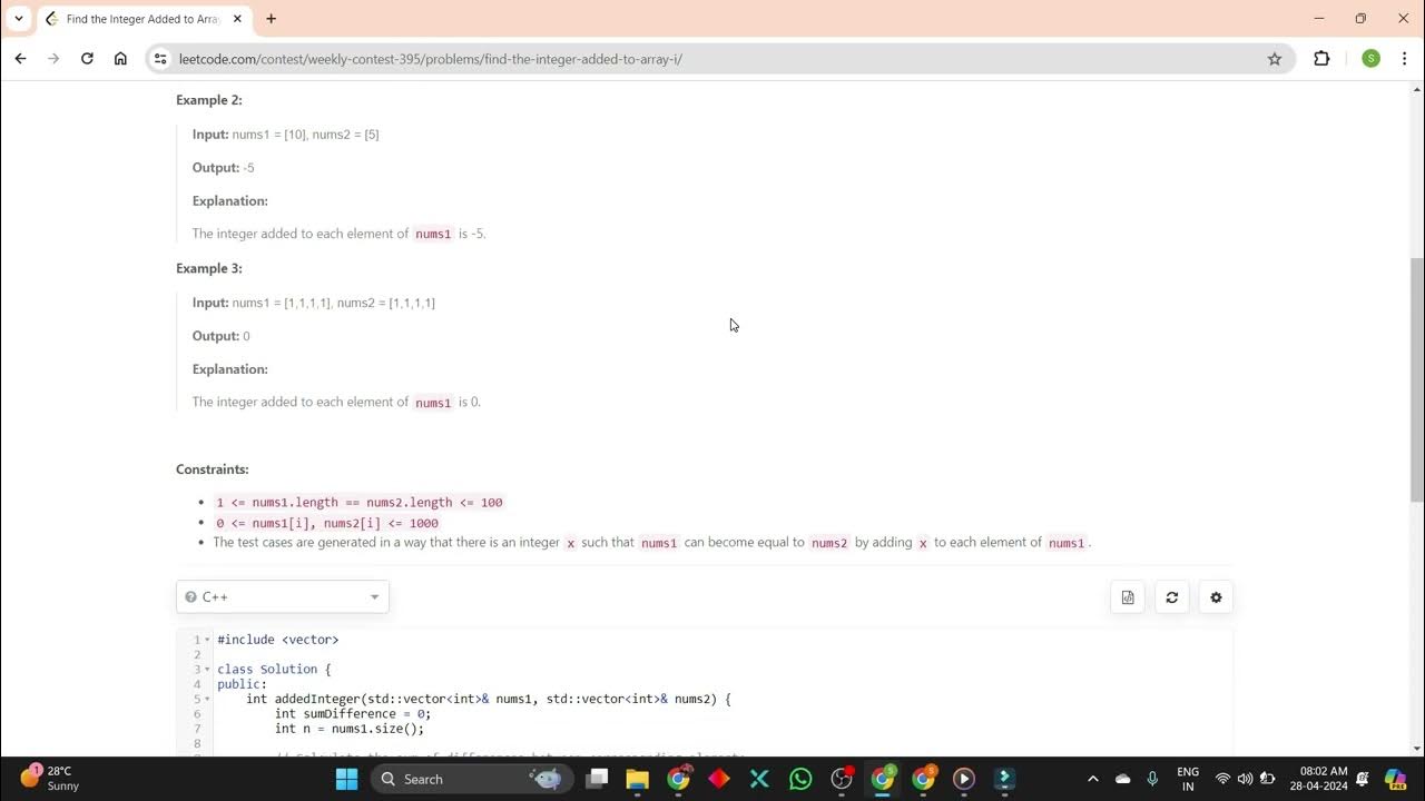 100285 Find The Integer Added To Array I Leetcode Weeklycontest Solution C Python