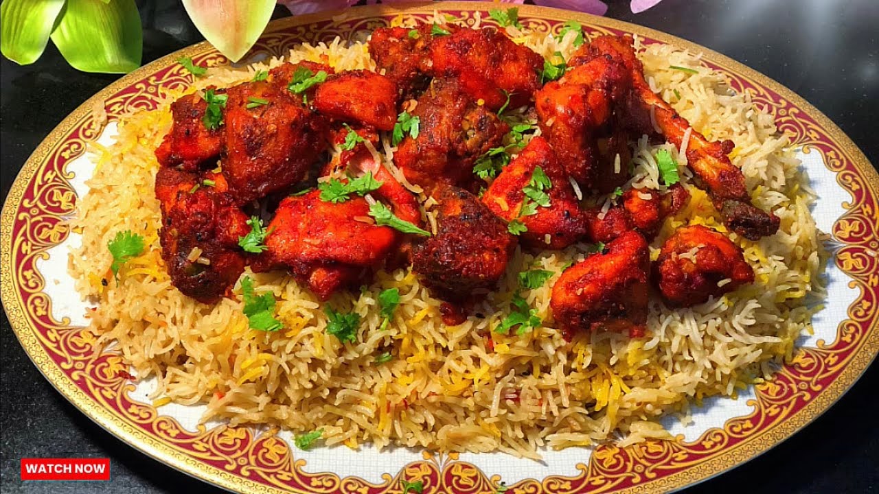 Fried chicken pulao recipe! Quick pulao recipe platter for dawat! Fried ...