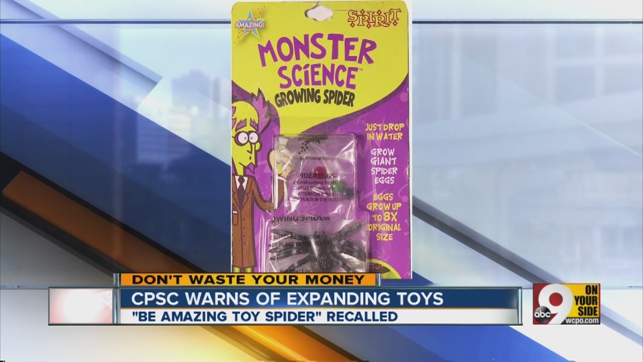 "Be amazing toy spider" recalled over concerns of expanding toys - YouTube