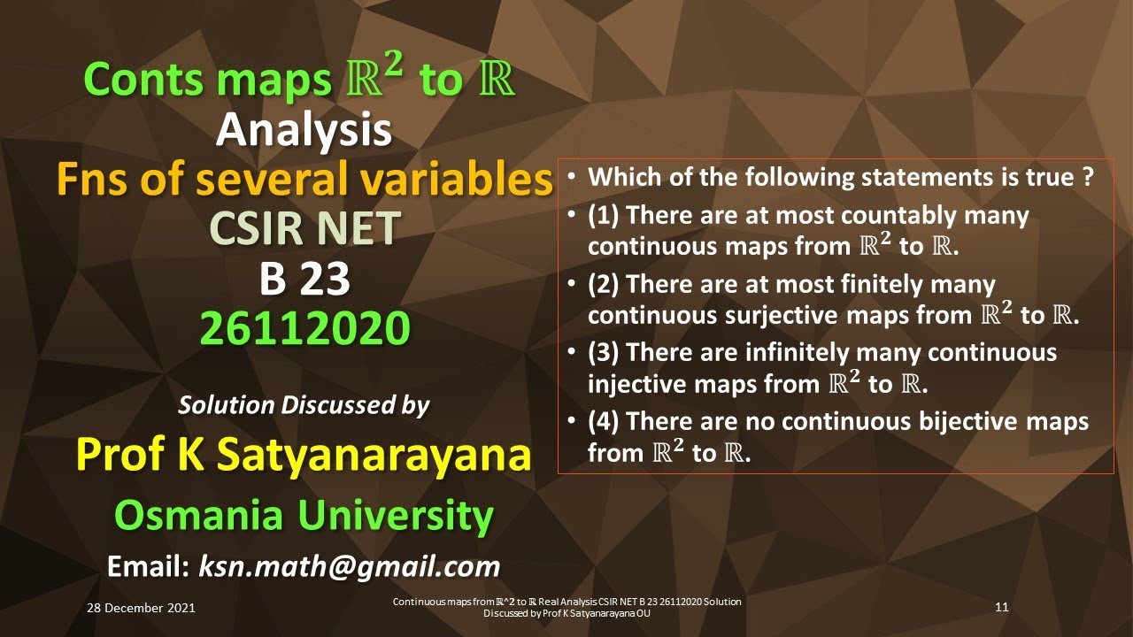 Continuous maps from R^2 to R CSIR NET B 23 26112020 Solution Discussed ...