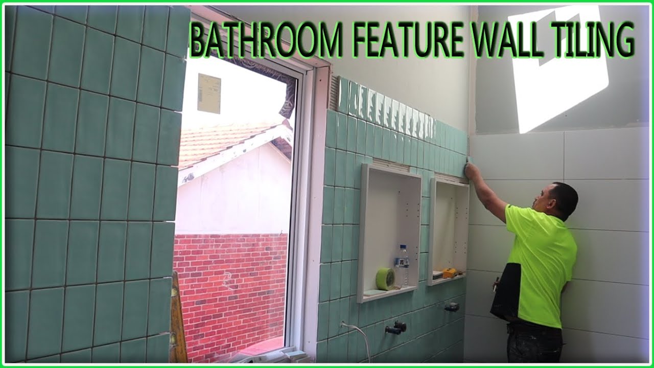 Bathroom feature wall tiling - YouTube