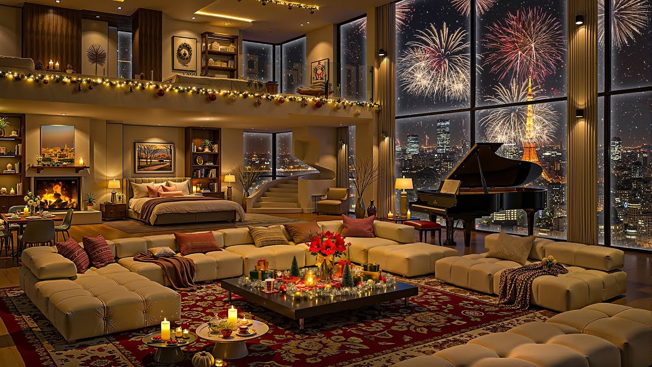 Tokyo New Year's Eve Ambience 🎆 Cozy Apartment with Relaxing Jazz Music ...