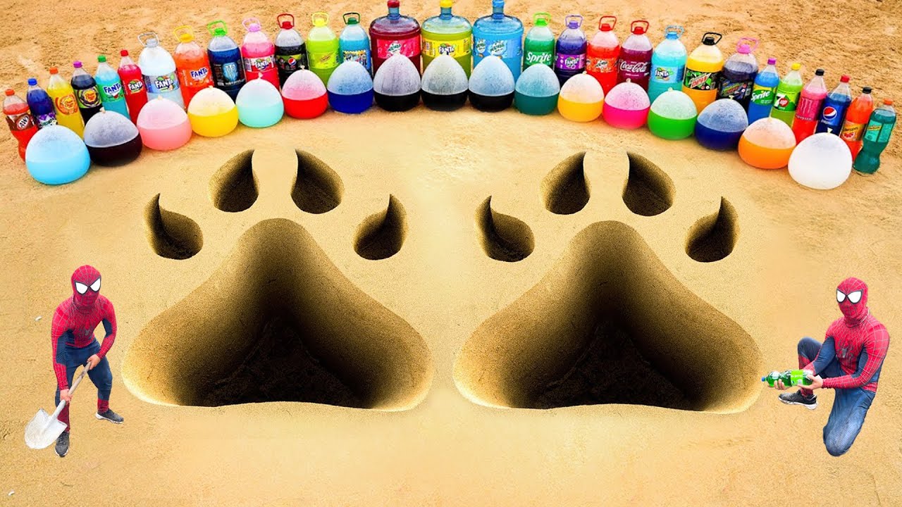 How to make Cat paw holes with Cement & Orbeez, Giant Fanta, Coca Cola ...