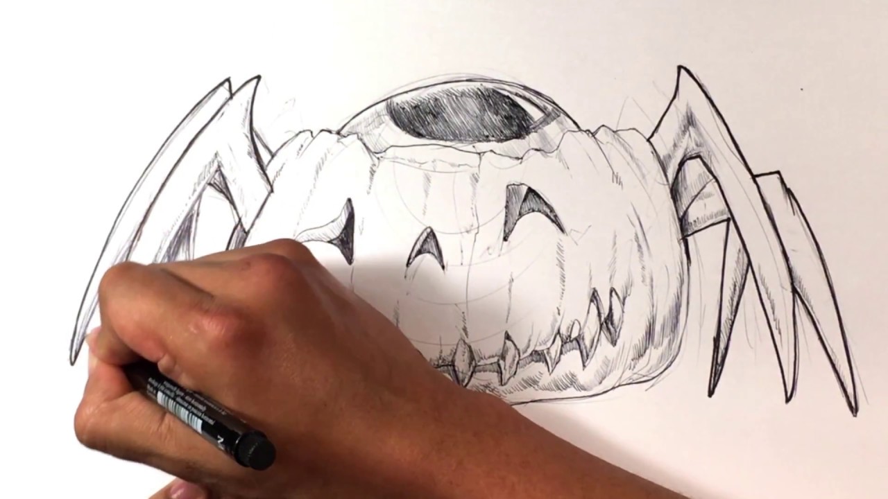 AMAZING Halloween Drawing - Pumpkin Spider Sketch - YouTube