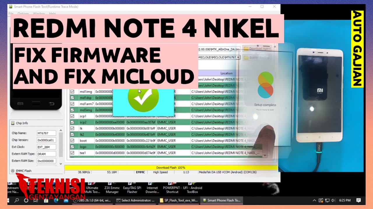 XIAOMI REDMI NOTE 4 NIKEL MEDIATEK FIX STUCK LOGO DAN FIX MICLOUD ...