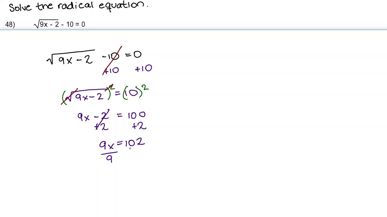 48) Solve the radical equation. - YouTube