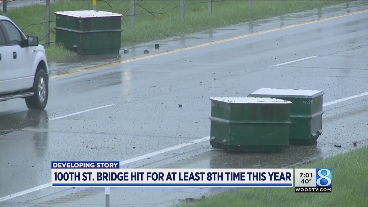 Debris spilled on US-131 after 100th St. bridge hit - YouTube