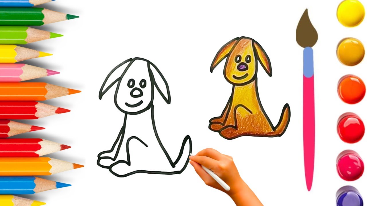 How To Draw A Cute Dog Drawing, Painting & Coloring For Kids and ...