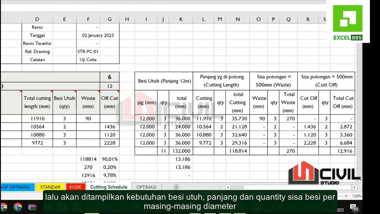 Fitur Optimize Excel BBS (Optimasi waste besi) - YouTube