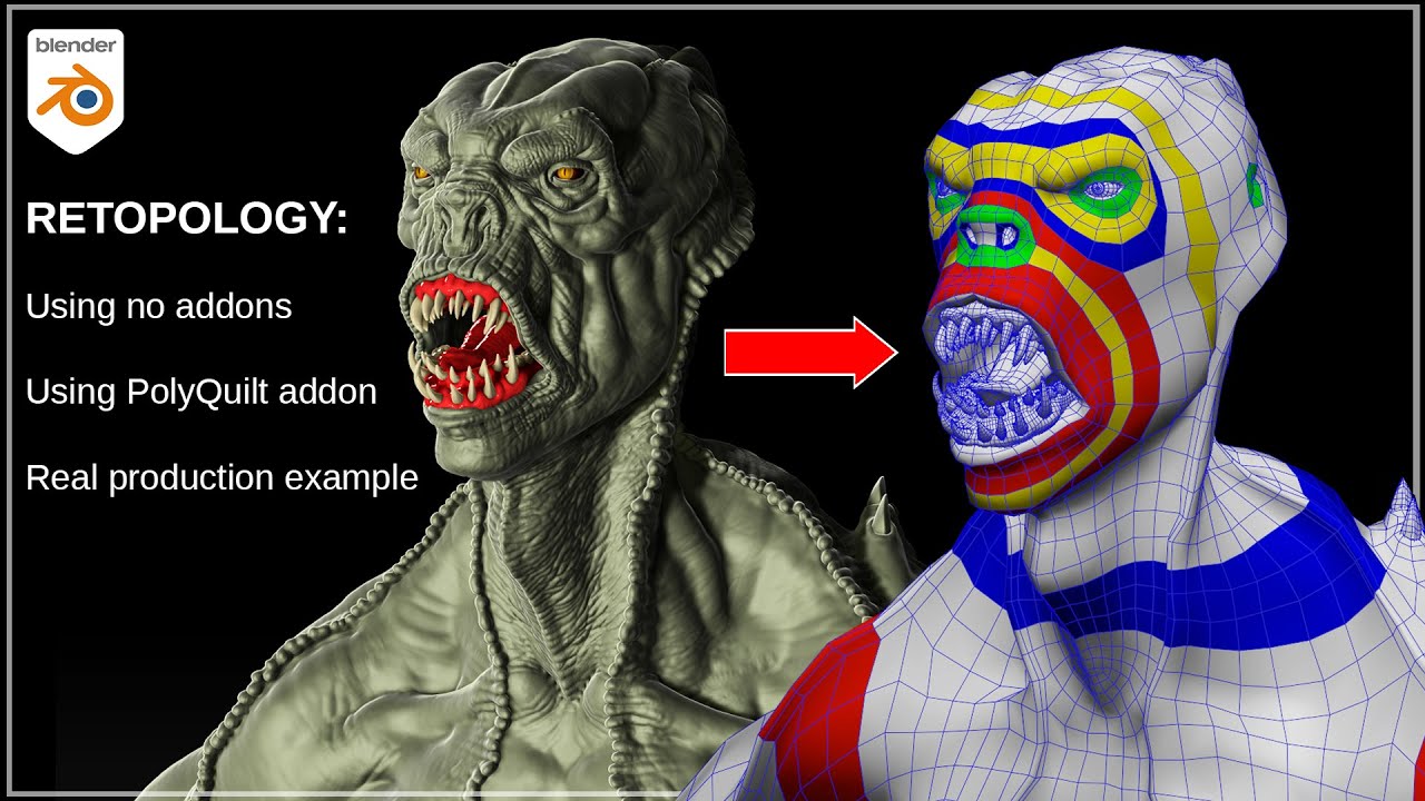 Retopology in Blender using PolyQuilt addon. Comprehensive guide. - YouTube